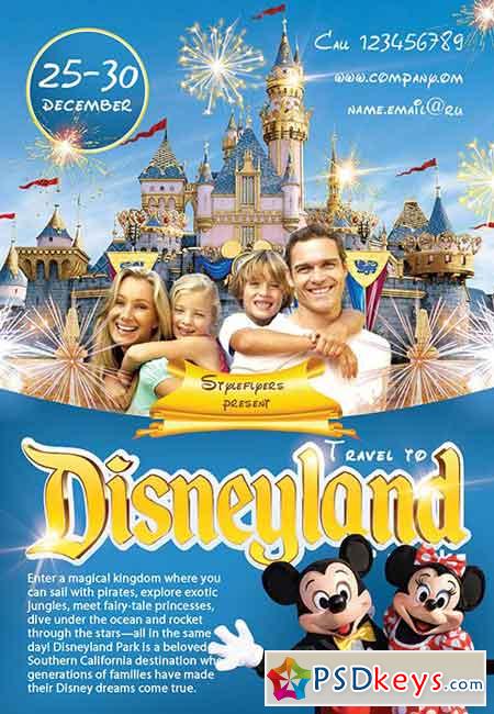 Travel To Disney Land PSD Flyer Template Facebook Cover Free 