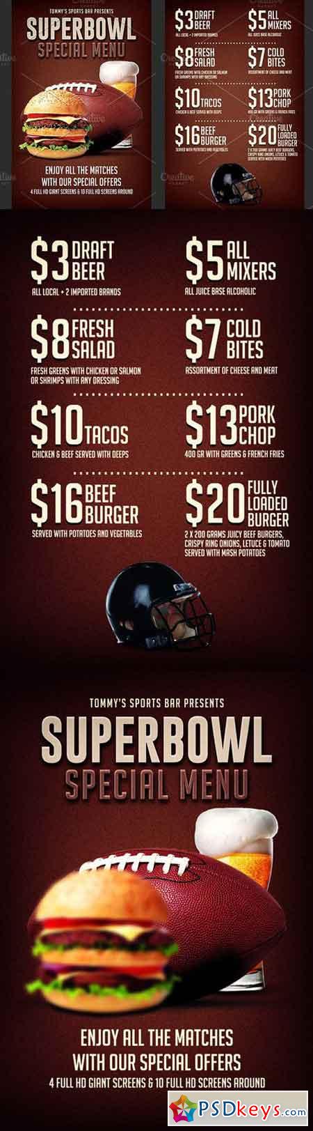 Football Super Bowl Food Menu Flyer 1213258 Free Download Photoshop 